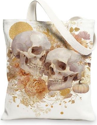 Generic Sacs fourre-tout en toile avec motif tête de mort floral, réutilisables, vintage, légers et lavables pour salle de sport, voyage, plage, pique-nique 3