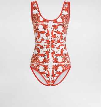 Dolce & Gabbana Einteiliger Badeanzug Mit Majolika-print - Frau Bademode Multicolor Stoff 2