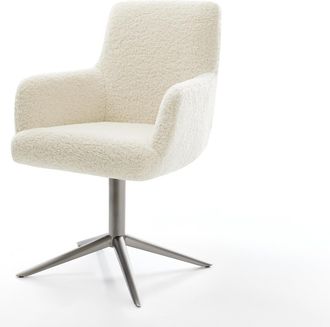 DELIFE Drehstuhl Heira-Flex mit Armlehnen Teddystoff Beige Fußkreuz Graphit 360° drehbar Wippfunktion Taschenfederkern, Esszimmerstühle