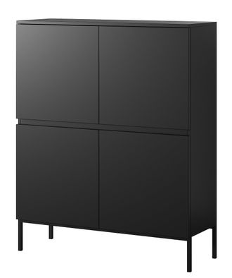 Selsey Kommode Schrank Aufbewahrungsschrank 100 cm 4 T&uuml;ren 8 F&auml;cher Schwarz Schwarze Beine Bemmi