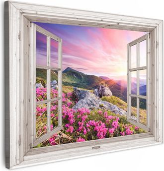 MuchoWow © Leinwände 70x50 cm Wall Decoration Bilder Schlafzimmer Deko Pictures Canvas Painting Wanddekoration Wohnzimmer Berge - Landschaft - Fensterblick - B