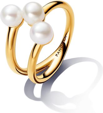 Pandora Essence Behandelte Süßwasserzuchtperle offener Ring aus Sterling Silber mit vergoldeter Metalllegierung, Größe: 52, 163285C01-52