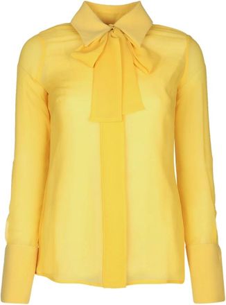 Elisabetta Franchi Femme, Blouses et Chemises, Jaune, Taille: 36 FR Blouse avec ceinture &agrave; nouer