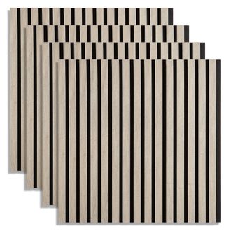 Homestyle4u Akustikpaneele 60x60 cm Wandpaneele Grau Wandverkleidung innen 4 Paneele Wand Holz Dekorpaneele MDF