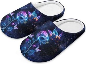 Coloranimal Pantoufles dint&eacute;rieur r&eacute;utilisables en coton pour femme - Pour chambre dinvit&eacute;s - Chaussures dint&eacute;rieur tendance &agrave; bout ferm&eacute;, Galaxie papillon rose, 