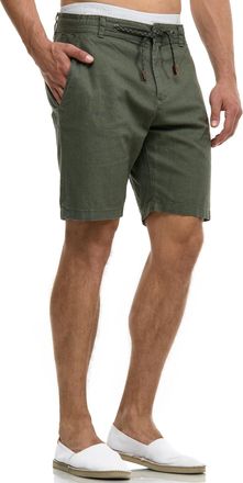 Indicode Herren Bowmanville Shorts aus Leinen & Baumwolle | Herrenshorts Freizeitshorts Army, 3XL