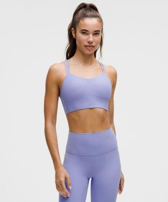 lululemon Like a Cloud Gerippter Longline-BH leichter Halt B/C Cups f&uuml;r Frauen - Gr&ouml;&szlig;e 12 in Dusty Lilac
