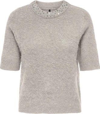Only Damen Onlrina Life Ss Rhinestone O-Neck KNT, Pumice Stone, Large
