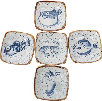 Yardwe Soja Schüssel Sushi 5 Stücke Keramik Sauce Teller Sojasauce Tauchschalen Japanischer Gewürz Tablett Gewürz- Teller für Küche Restaurant (Abgebildet) T