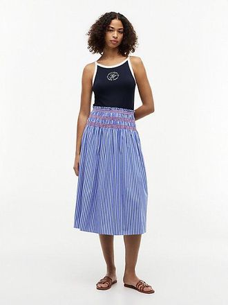 Tommy Hilfiger Jupe midi smock&eacute;e &agrave; rayures et surpiq&ucirc;res