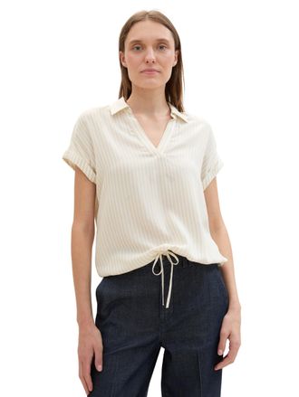 Tom Tailor Damen Loose Fit Bluse mit Streifen, beige white stripe, 38