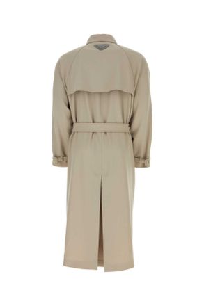 Prada Mens Cappuccino Gabardine Trench Coat Corda