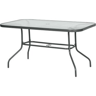 OUTSUNNY Table de jardin rectangulaire dim. 140L X 80l x 70H cm m&eacute;tal &eacute;poxy gris plateau verre tremp&eacute;