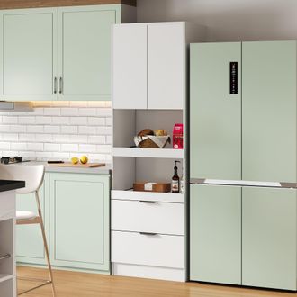 Merax 200cm hohe K&uuml;chenschr&auml;nke, Multifunktionsschr&auml;nke, Mikrowellenregale, K&uuml;chenhochschrank mit Auszugslaufbrett, Hochschr&auml;nke mit Kippschutz, Wei&szlig;