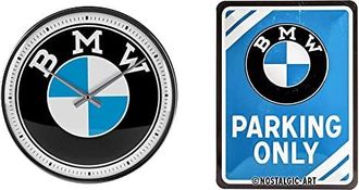 Nostalgic Art 51097 Retro Wanduhr BMW - Logo & PO26177 BMW Parking - Parking Only Blue - Geschenk-Idee f&uuml;r Auto Zubeh&ouml;r Fans, Retro Blechschild, aus Metall, Vintage