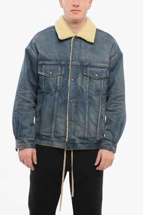 Celine Denim-Jacke Mit Shearling-Futter Und Kristallfransen Celine