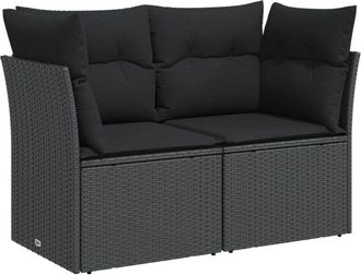 vidaXL Gartensofa mit Kissen 2-Sitzer Schwarz Poly Rattan - Vidaxl