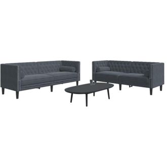 vidaXL Vidaxl - 2-tlg. Chesterfield-Sofa-Set mit Nackenrollen Dunkelgrau Samt