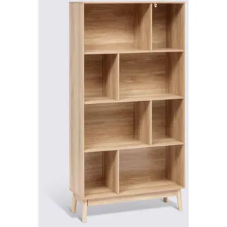 PEGANE Biblioth&egrave;que &eacute;tag&egrave;re avec 8 niches coloris effet bois naturel - Longueur 80 x Profondeur 30 x Hauteur 160 cm