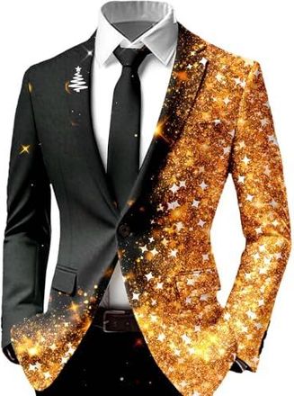 Generic Costume Noël Homme Manches Longues, Veste Noel Homme Imprimé Blazer De Noël pour Les Affaires Et Le Commerce Christmas La Mode Loisirs Cool Chic Et Fo