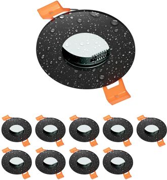 LEDs Com 10 Stück Bad-Deckeneinbaurahmen ERID, Feuchtraum, Badezimmer, IP44, rund, schwarz matt
