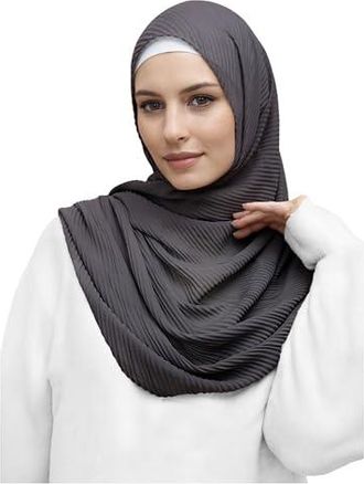 Lina & Lily Écharpe hijab pour femme musulmane, tissu en coton plissée et léger (Gris Foncé)