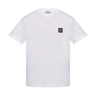 Stone Island Homme, Tops, Blanc, Taille: XL T-shirt en Coton Décontracté