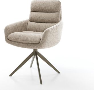 DELIFE Drehstuhl Abelia-Flex mit Armlehnen Boucl&eacute; Schlamm Kreuzgestell breit Effektfinish Titan 360&deg; drehbar Wippfunktion, Esszimmerst&uuml;hle