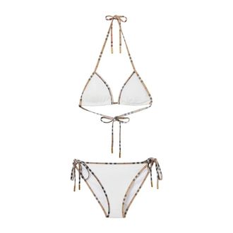 Burberry Femme, Maillots de bain, Blanc, Taille: 40 FR Check Trim Bikini