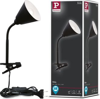 Paulmann 95430 Klemmleuchte Vitis mit Flexarm rund max. 20 Watt Lampe Schnurschalter Schwarz Metall, Kunststoff E14 ohne Leuchtmittel