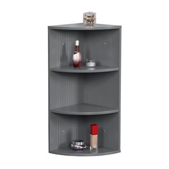 Relaxdays Eckregal, 3 Ablagen, Badregal, h&auml;ngend oder stehend, platzsparend, HBT: 62x35x25 cm, K&uuml;chenregal, MDF, grau