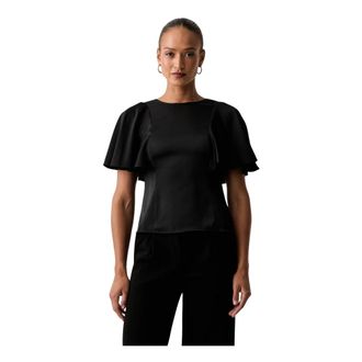 Michael Kors Femme, Blouses et Chemises, Noir, Taille: 42 FR Blouse Manches Cape en Satin