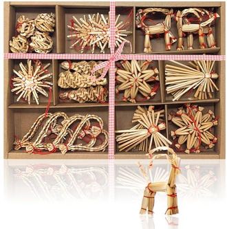 Com-Four 35x &Eacute;toiles en Paille dans Un Ensemble Mixte - d&eacute;corations pour Sapin de No&euml;l - Pendentifs pour Le No&euml;l (35 pi&egrave;ces - Set1)