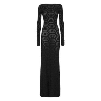 Philipp Plein Femme, Robes, Noir, Taille: 42 FR Long Dress Knitted Monogram