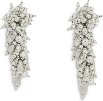 Self Portrait Beaded Floral Drop Earrings - Silver