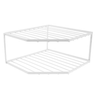 BESPORTBLE MUCKLILY Eckregal f&uuml;r K&uuml;chenschr&auml;nke Topf und Pfannenst&auml;nder aus Wei&szlig;em Metall Doppelschichtiges K&uuml;chenregal f&uuml;r Arbeitsplatte und Sp&uuml;le Stabiler Orga