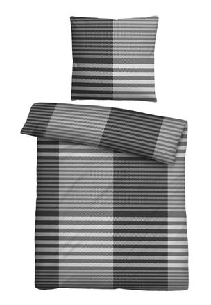 Biberna Feinbiber Bettw&auml;sche 0004106 KARO-Streifen 1x 155x220 cm + 1x 80x80 cm, Silber/grau