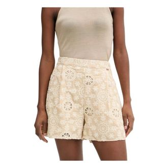 Fracomina Shorts en popeline regular avec broderie florale - Femme - Shorts - Beige - Taille: 36 FR