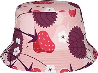 Generic Mode Chapeau Bob Motif de Fraise Chapeaux de Visière Anti-UV Extérieur Casquette pour Été Chasse Randonnée