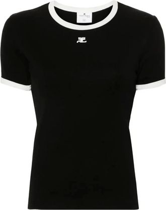 Courr&egrave;ges Femme, Tops, Noir, Taille: 40 FR T-Shirt Contrast&eacute; Signature