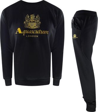 Aquascutum London Trainingsanzug-Set f&uuml;r Herren, Rundhalsausschnitt (Schwarz)