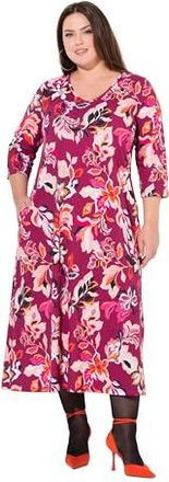 Ulla Popken Femme Grandes Tailles Robe en Jersey &agrave; Fleurs, d&eacute;collet&eacute; en V et Manches 3/4, Coupe &eacute;vas&eacute;e orchid&eacute;e fonc&eacute; 42+ 836958825-42+