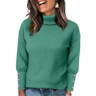 Generic Pull Femme Hiver Chaud col Montant D&eacute;contract&eacute; Manche Longue Couleur Unie Jumper Pull Femme Chic et El&eacute;gant Mode Ample Sweatshirts Vert