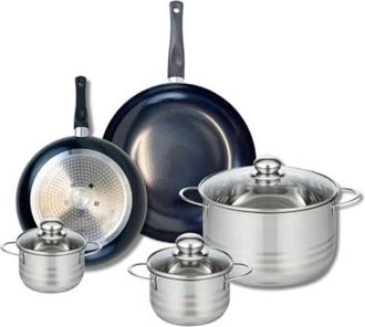 Fackelmann ELO 9732750 Batterie de cuisine 5 pi&egrave;ces, Ensemble de 2 Po&ecirc;les de cuisson 24 et 28 cm et 3 faitouts 12, 14 et 24 cm Elo Prima Brillant, inox, inductio
