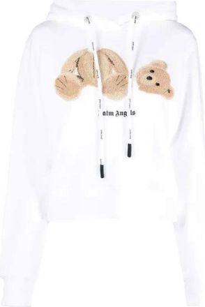 Palm Angels Femme, Sweatshirts et sweats &agrave; capuche, Blanc, Taille: 38 FR Felpa Bear Hoody