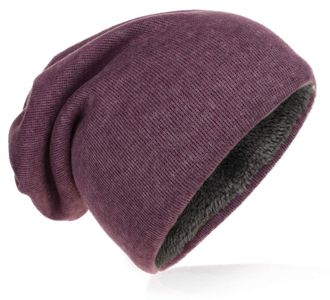 Miobo Kinder Jersey Slouch Beanie Long warme M&uuml;tze Unisex Unifarbe Winter Trend (56-58cm Kopfumfang, Violett)