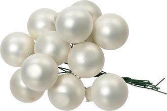 Kaemingk Weihnachtskugeln am Draht Glas 2,5cm x 12 Stück Spiegelbeeren Matt weiß Winterweiß