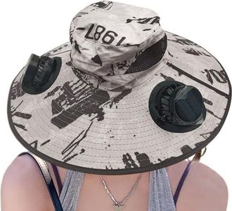 Generico Chapeau de Soleil &agrave; Large Bord pour ext&eacute;rieur : Chapeau Type Cube avec Ventilateur Solaire, Bandeau r&eacute;glable, Protection UV, pour Le Soleil et Pliable