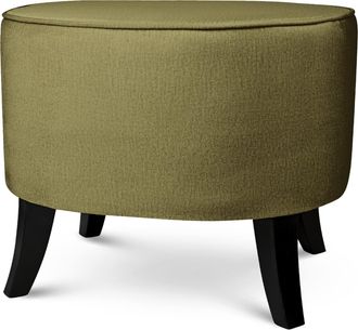 MG Design Ovaler Samt-Hocker 52 x 62 cm in Gr&uuml;n mit Holzbeinen - Gepolsterter Fu&szlig;hocker f&uuml;r Wohnzimmer oder Schlafzimmer