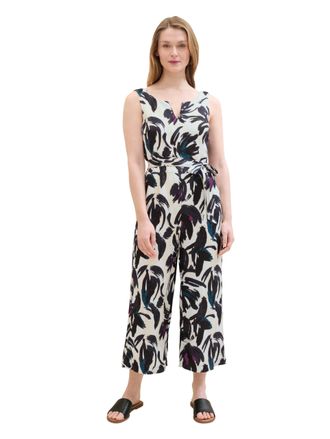 Tom Tailor Damen Leinen Overall, dark blue floral design, 38